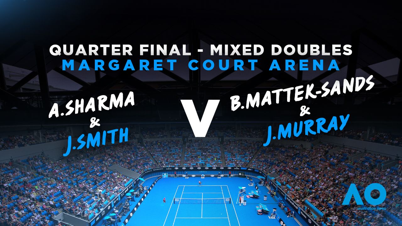 Australian Open Tennis 2019 Sharma / Smith v Mattek-Sands / Murray - Mixed Doubles Quarter-Final ...