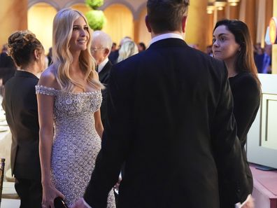 Ivanka Trump wears a custom Oscar De La Renta crystal and pearl dress ...
