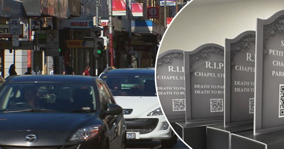 Chapel Street small businesses protest parking changes with tombstones