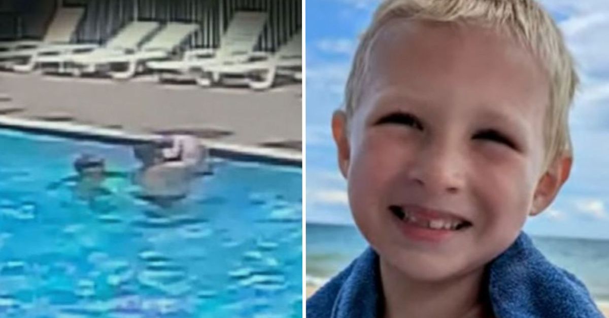 Swimming pool safety: Seven-year-old US boy captured nearly drowning in ...