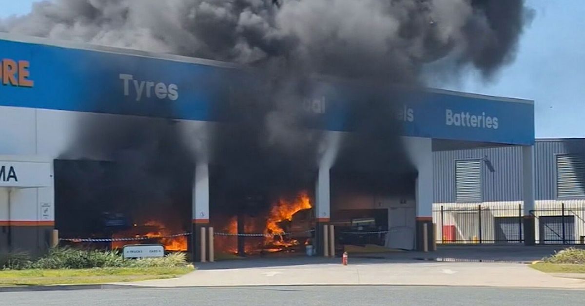 Man fighting for life after fire breaks out at Queensland tyre shop