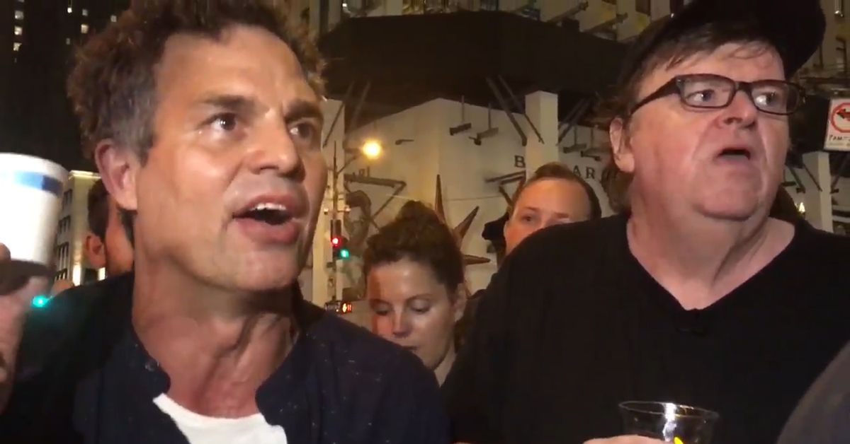 Mark Ruffalo, Michael Moore lead protest vigil outside Trump Tower ...