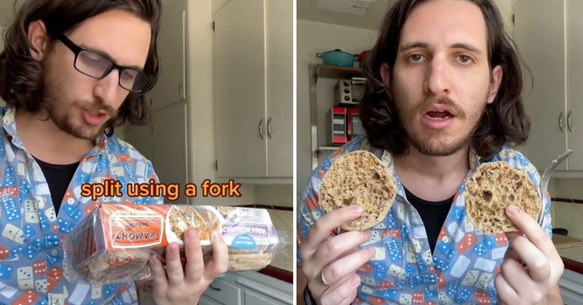 How to cut an English muffin the 'right' way using a fork - 9Kitchen